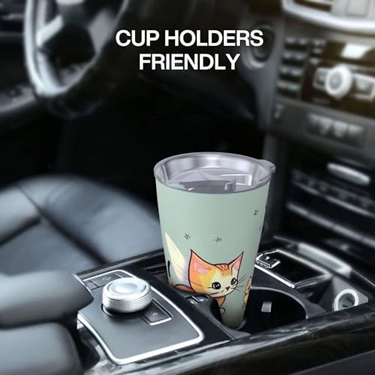 WXZYFP Car cup (single silver rim), can use a straw or drink directly, easy to use.Kitten Butterfly