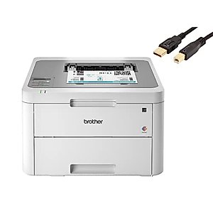 New Brother HL-L32 10CW Compact Digital Color Printer, with Wireless and Mobile Device Printing, LCD, 19ppm, 250-sheet, Durlyfish USB Printer Cable