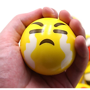 FIVOENDAR Set of 12 - Fun Face Stress Balls Cute Hand Wrist Stress Reliefs Squeeze Balls for Kids and Adults at School or Office Party Favors (Yellow Color Random Faces) (Latest)