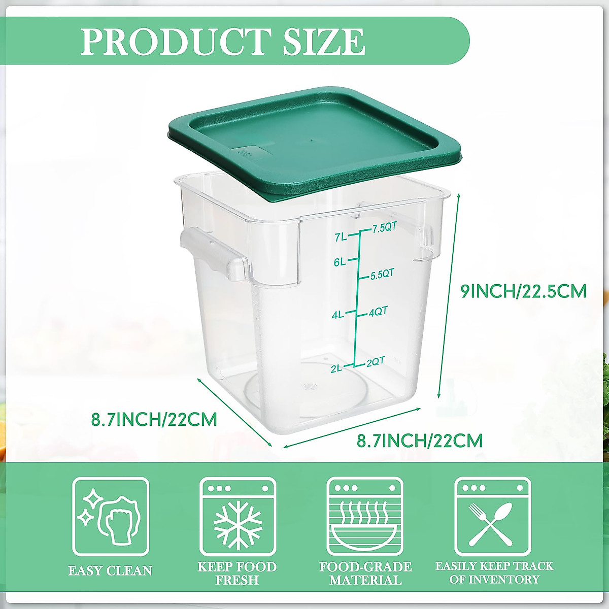 Lallisa 8 Pack 8 Qt Clear Food Storage Container with Handles and Lid Commercial Grade Square Food Storage Containers with Lids Polycarbonate Storage Container for Home Kitchen Restaurant