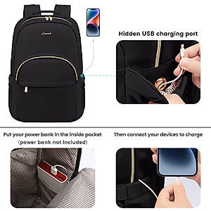 LOVEVOOK Laptop Backpack for Women, Travel Backpack Light Weight, Large Capacity Computer Backpack Purse for Work, Casual Daypack with USB Charging Hole, College Bookbag Fits 15.6 Inch, Black