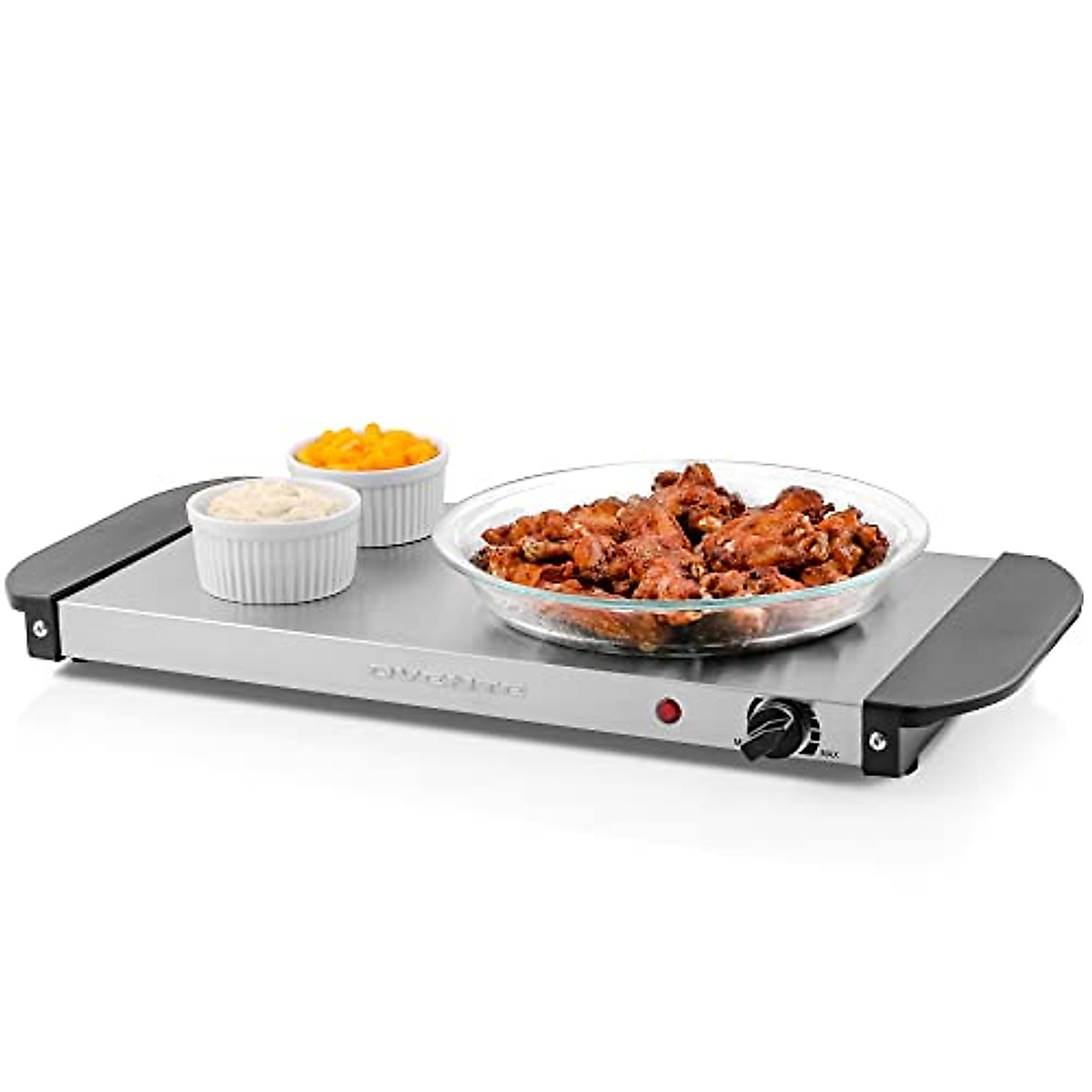 Ovente Electric Warming Tray with Adjustable Temperature Control, Stainless Steel Frame & Cool-Touch Handles, Compact Food Warmer Perfect for Buffets Parties Events Dinners and Holidays, Silver FW170S