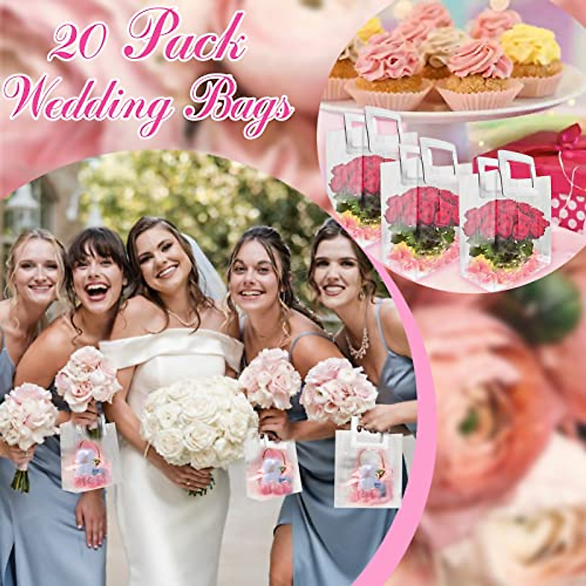 ikaufen 20Pcs Clear PVC Gift Bag with Handle, 5.9" x 7.9" x 2.8", Reusable Plastic Wrap Tote Bags Transparent Shopping Bags Bulk for Bridal Party Baby Shower Wedding Birthday Shopping Goody Bag