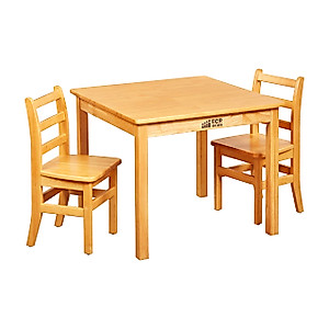 ECR4Kids 30in D Square Hardwood Table with 24in Legs and Two 14in Chairs, Kids Furniture, Honey