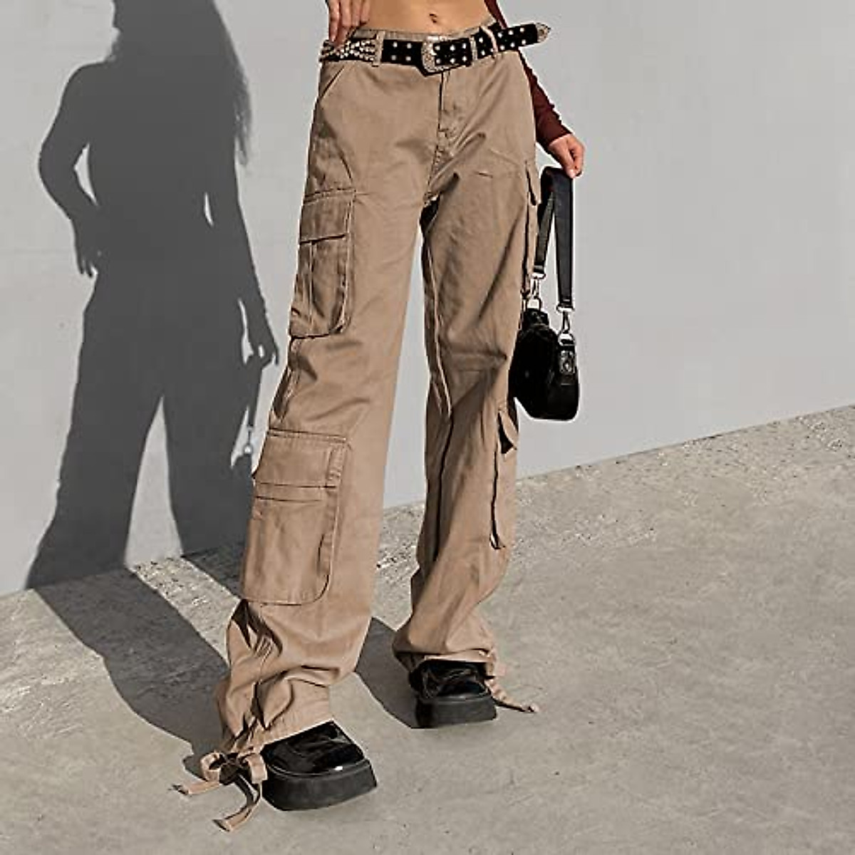 Womens Jeans,Fall Clothes for Women Fashion High Waisted Baggy Cargo Pants Women Teen Girl Gifts Trendy Stuff Dressy Casual Y2k Pants Multiple Pockets Lounge Jogger Boyfriend Jeans(7A-Khaki,Small)