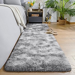 AROGAN 2x6 Feet Soft Runner Rugs for Bedroom Plush Fluffy Rug, Shag Furry Area Rug Carpet Non Shedding for Nursery Children Kids Girls Room Home Hallways Decorative, Grey and White