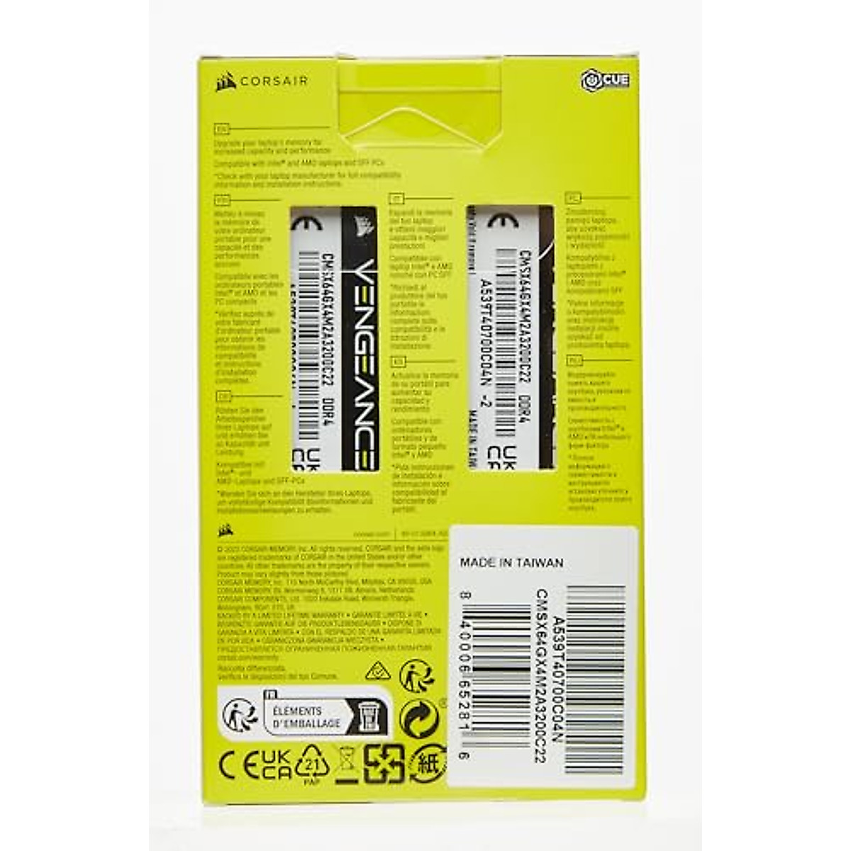 Corsair Vengeance Performance SODIMM 64GB (2x32GB) DDR4 3200MHz CL22 Unbuffered for AMD Ryzen 4000 Series Notebooks Memory - Black