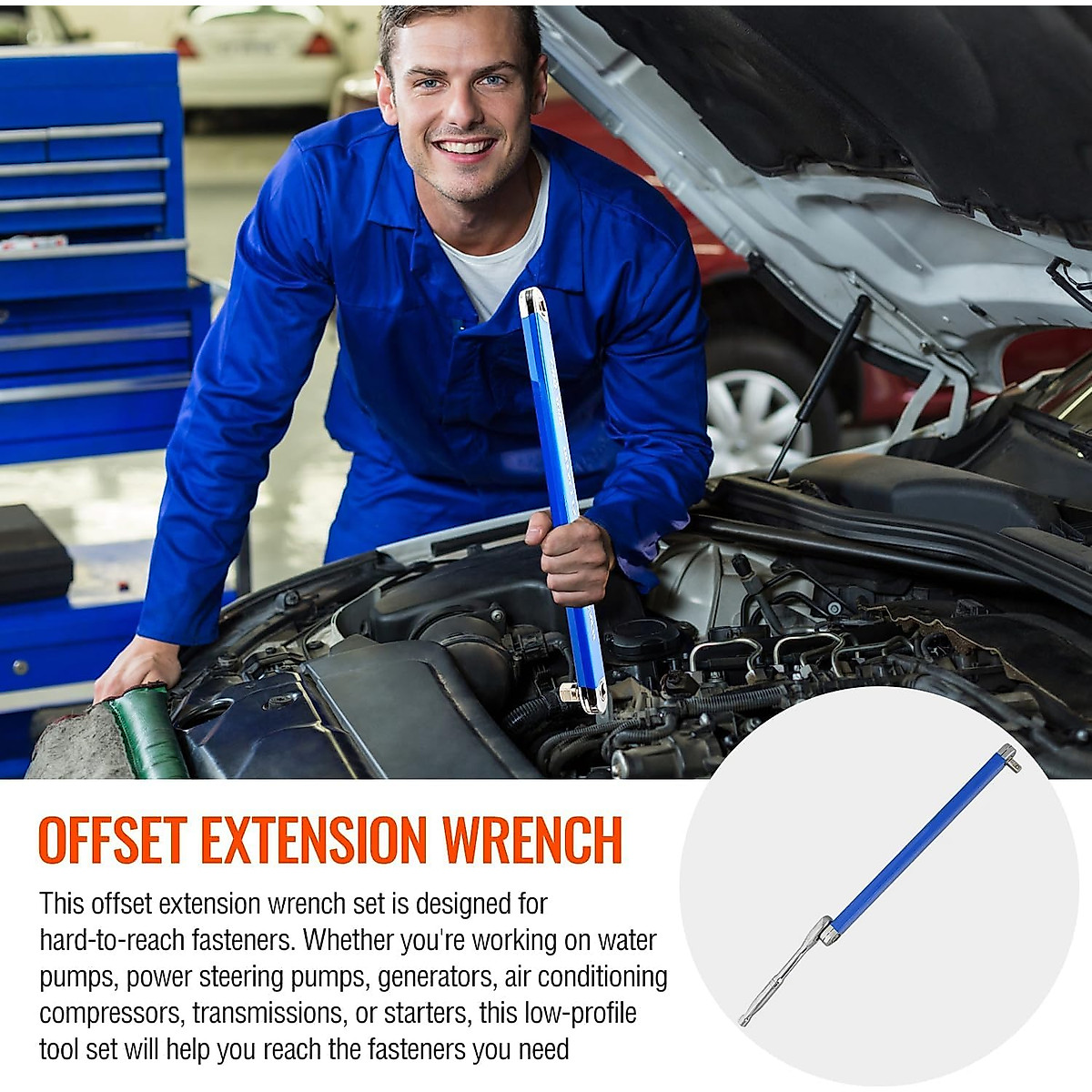 blueVVellow Bias extension wrench with 1/2 "", 1/4"", and 3/8 ""square drive adapter, suitable for small area universal extension wrenches, extension wrench kit, impact bias extension wrench