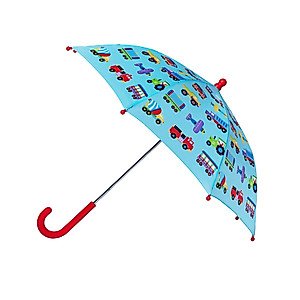 Wildkin Kids Umbrella for Boys & Girls, Features Rainproof Canopy and Curved Handle for Easy Hanging, Wrap Around Hook and Loop Closure Umbrella for Kids (Trains, Planes & Trucks)