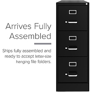 Hirsh 22-in Deep 3 Drawer - Letter Width - Vertical Metal File Cabinet - Black - Commercial Grade - Fully Assembled
