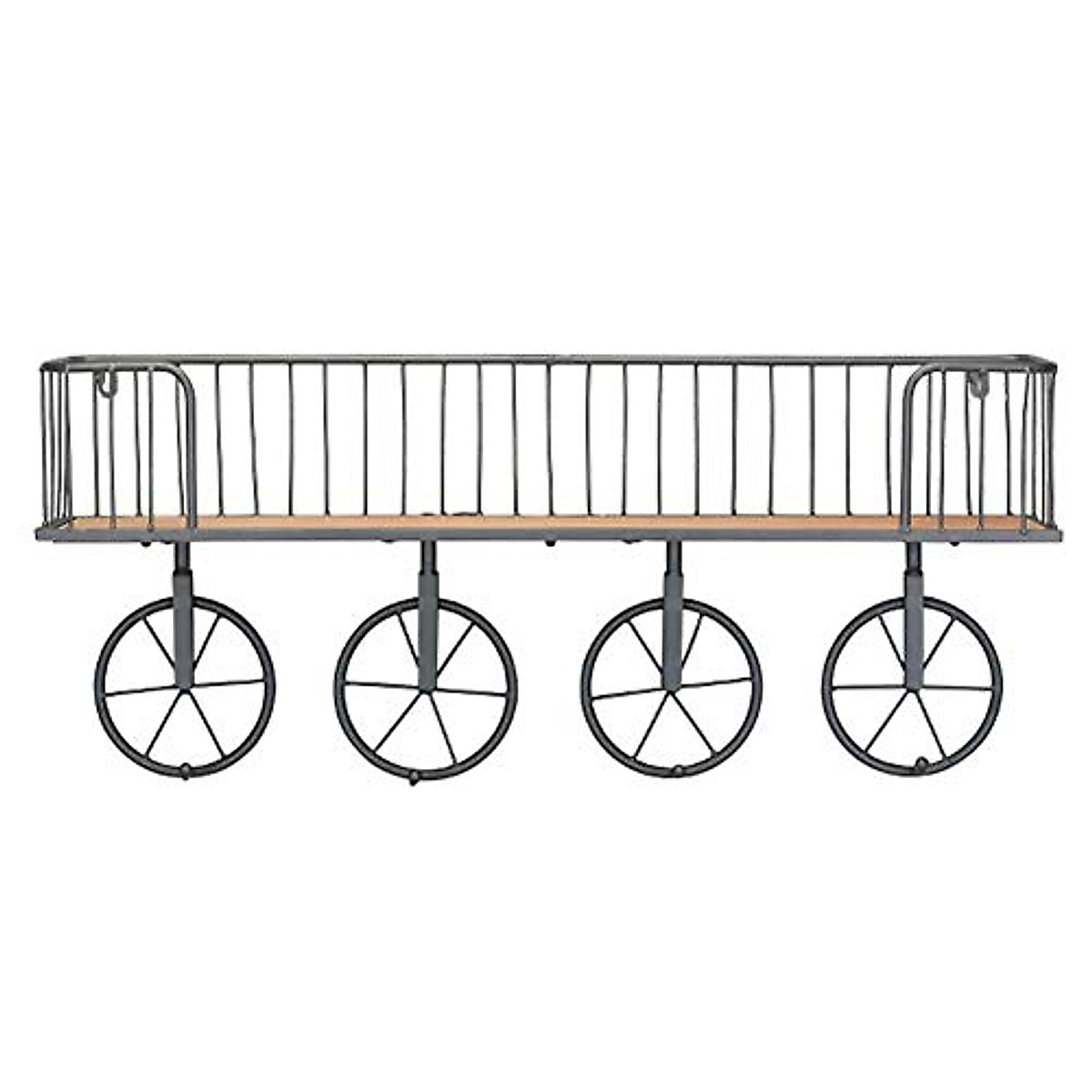 PIBM Stylish Simplicity Shelf Wall Mounted Floating Rack Shelves Iron Art Solid Wood Hook up Living Room Bedroom Bookshelf Multifunction, Black , 80x16x36cm