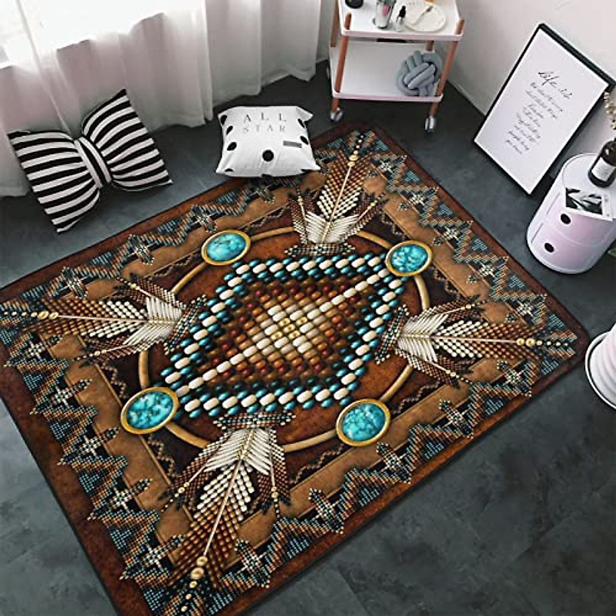 Soft Area Rug for Living Room,Native American Style,Large Floor Carpets Doormat Non Slip Washable Indoor Area Rugs for Bedroom Kids Room 3 x 5Ft