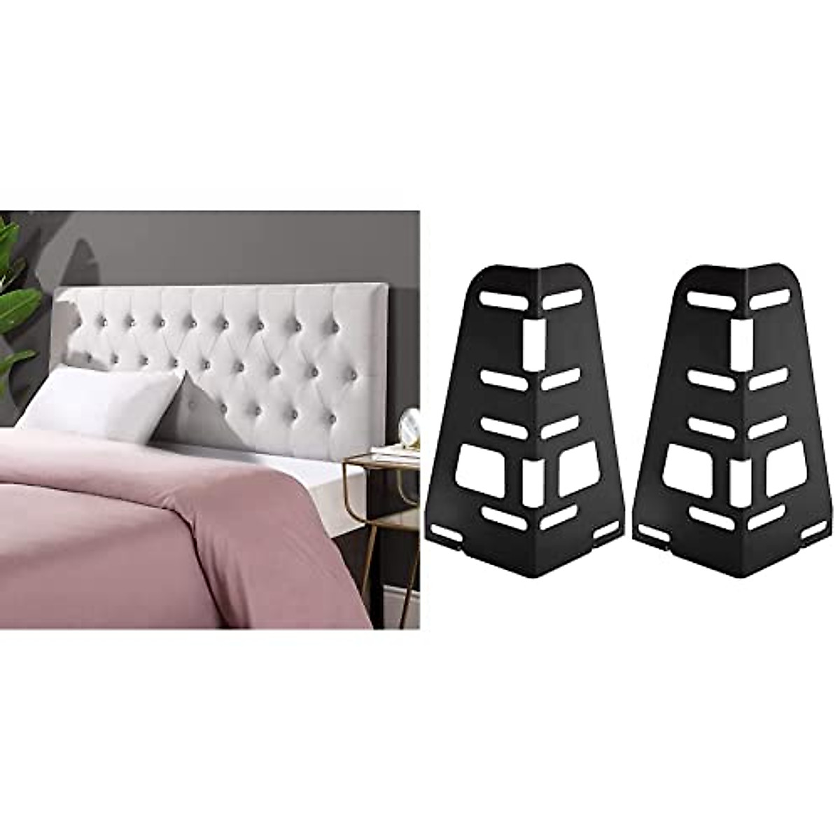 ZINUS Trina Upholstered Headboard/Button Tufted Upholstery/Adjustable Height/Easy Assembly, Light Grey, Full & 14 Inch SmartBase Headboard or Footboard Brackets, Set of 2