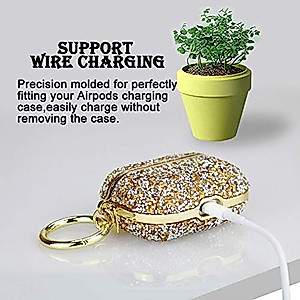 Galaxy Wireless Cases Compatible for Apple AirPods Pro , Luxury Glitter Hard Cover,Shockproof Protective AirPod Accessories with Keychain for AirPods Pro Charging Case -Rose Gold