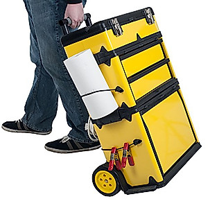 Stackable Rolling Tool Box Organizer with Telescopic Comfort Grip Handle – Mobile Upright Rigid Tool Chest with Wheels and Drawers by Stalwart