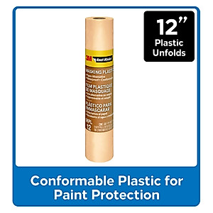 3M Hand-Masker Masking Plastic, 12 in x 120 yds, Easy To Wrap Around Objects, No Paint Bleed-Through, Minimize Messy Clean-Up, Waterproof, 1 Roll (MPL12)