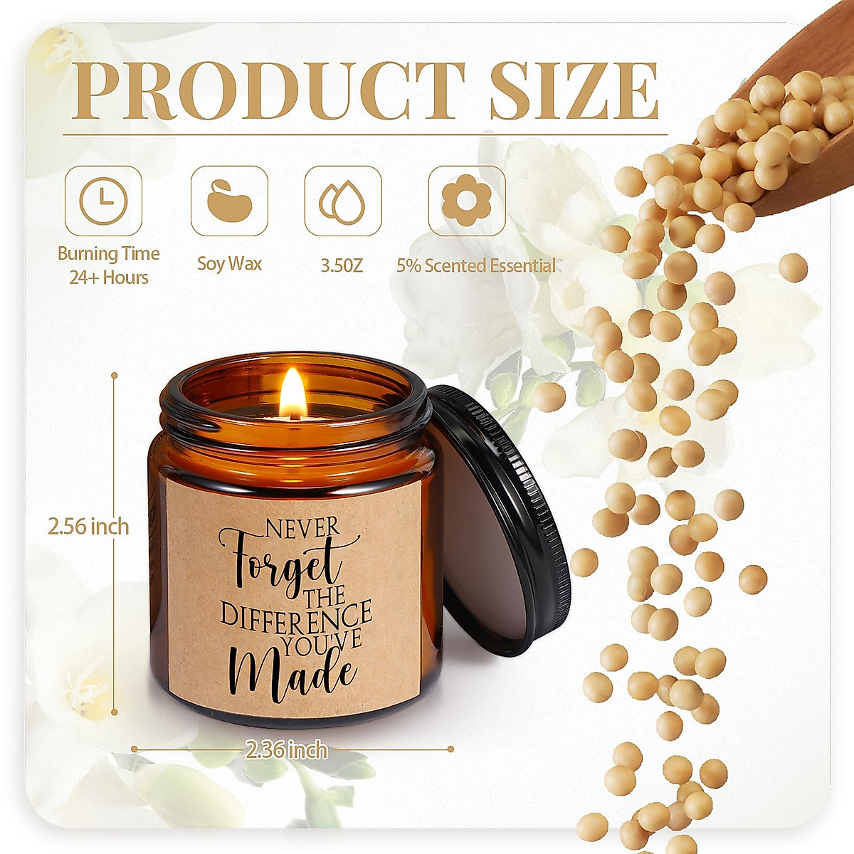 Fumete 10 Pcs Never Forget The Difference You Make Candles Inspirational 3.5 oz Retirement Candle Gifts Thank You Gifts Employee Appreciation Gifts for Women Coworkers Teacher Nurse(Brown)