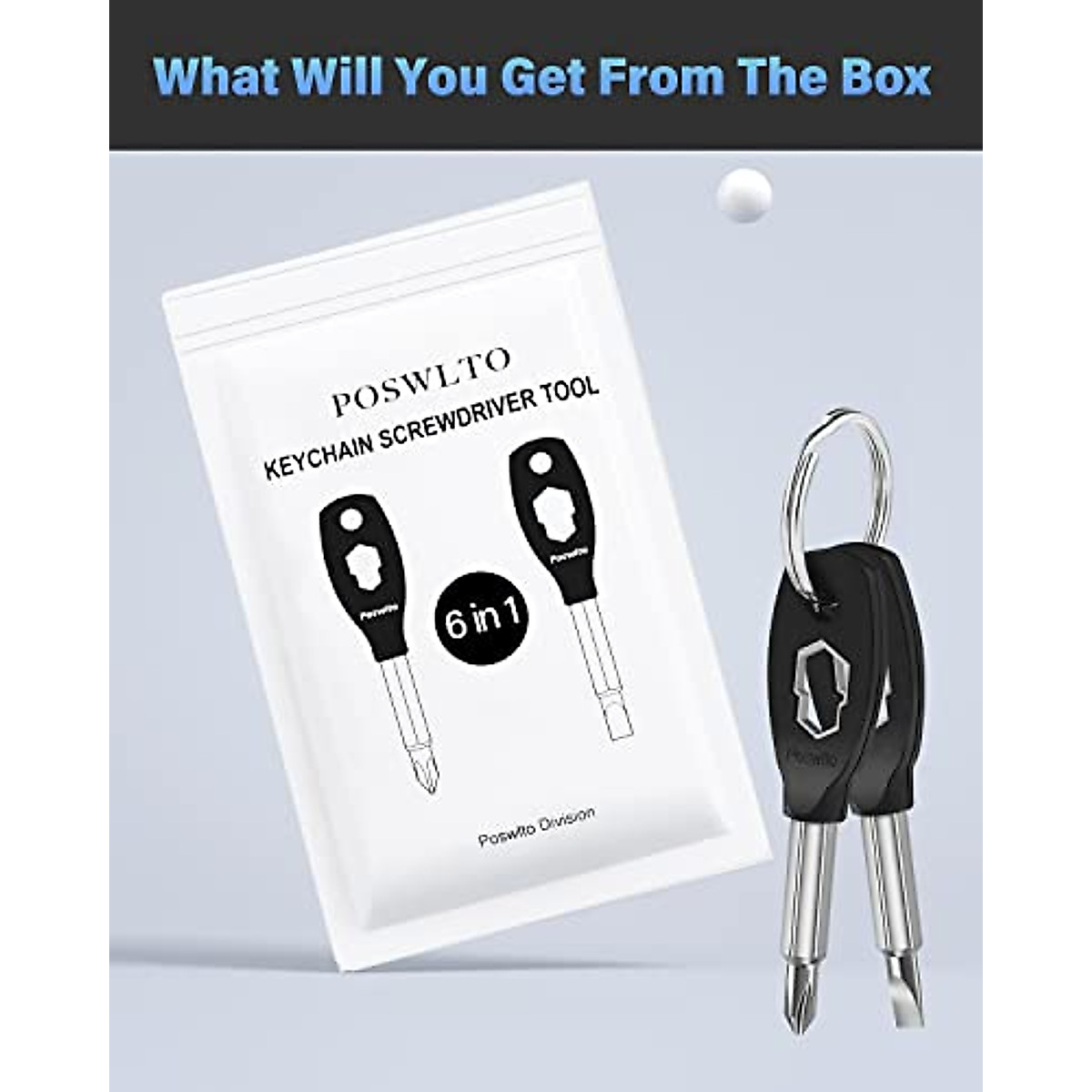 Keychain Screwdriver Tool 2 Pack, Poswlto 6-in-1 Screwdriver Set, Flathead and Phillips Bit, Hex Socket Wrench, Stocking Stuffers for Mens, Adults, Father, Husband, Employee, Christmas Gifts
