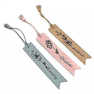 Leather Handmade Bookmarks for Book Lovers Women and Men, Personalized Birth Month Flower Bookmark, Custom Leather Bookmark,
