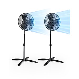 PELONIS 16‘’ Pedestal Stand Up Oscillating Fan with 3 Speeds Settings Ultra Quiet Adjustable Heights for Bedroom, Living Room, Home and Office 2 Packs Black
