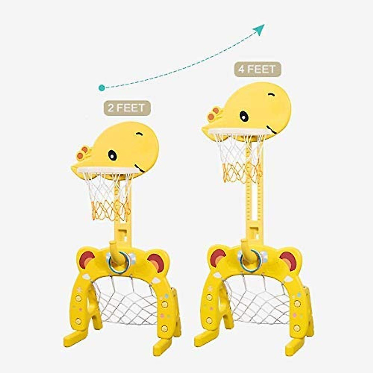 Enlitoys Kids Basketball Hoop Set, 3 in 1 Sports Activity Center Grow-to-Pro Adjustable Basketball Toy for Indoor & Outdoor, Best Gift for Kids （Yellow）