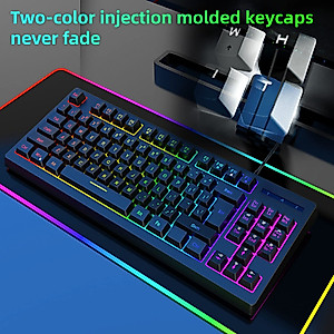 Septpenta Mechanical Gaming Keyboard, RGB 87 Keys Ultra Slim LED Backlit Wired Keyboard, Dual Color Injection Keycaps, Ergonomic Keyboard, Compatible with Win7, Android, OS, Etc