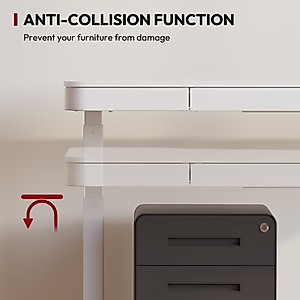 SANODESK Standing Desk with Drawer, Electric Height Adjustable Home Office Desk with Storage & USB Ports, 48 inch White Wood Tabletop/White Frame