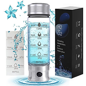 Hydrogen Water Bottle,Hydrogen Water Bottle Generator with Time Reminder Stickers,Rechargeable Portable Glass Hydrogen Water Ionizer Machine for Home Office Travel