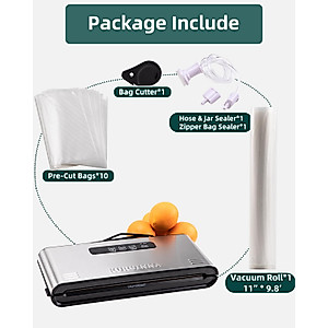 𝐎𝐮𝐭𝐥𝐞𝐭 KURSINNA Automatic Vacuum Sealer Machine 90Kpa, Stainless Steel Food Sealer for Food Storage and Sous-Vide, Dry/Moist Mode Air Vacuum Sealing System (VS2350+Bags+Rolls)