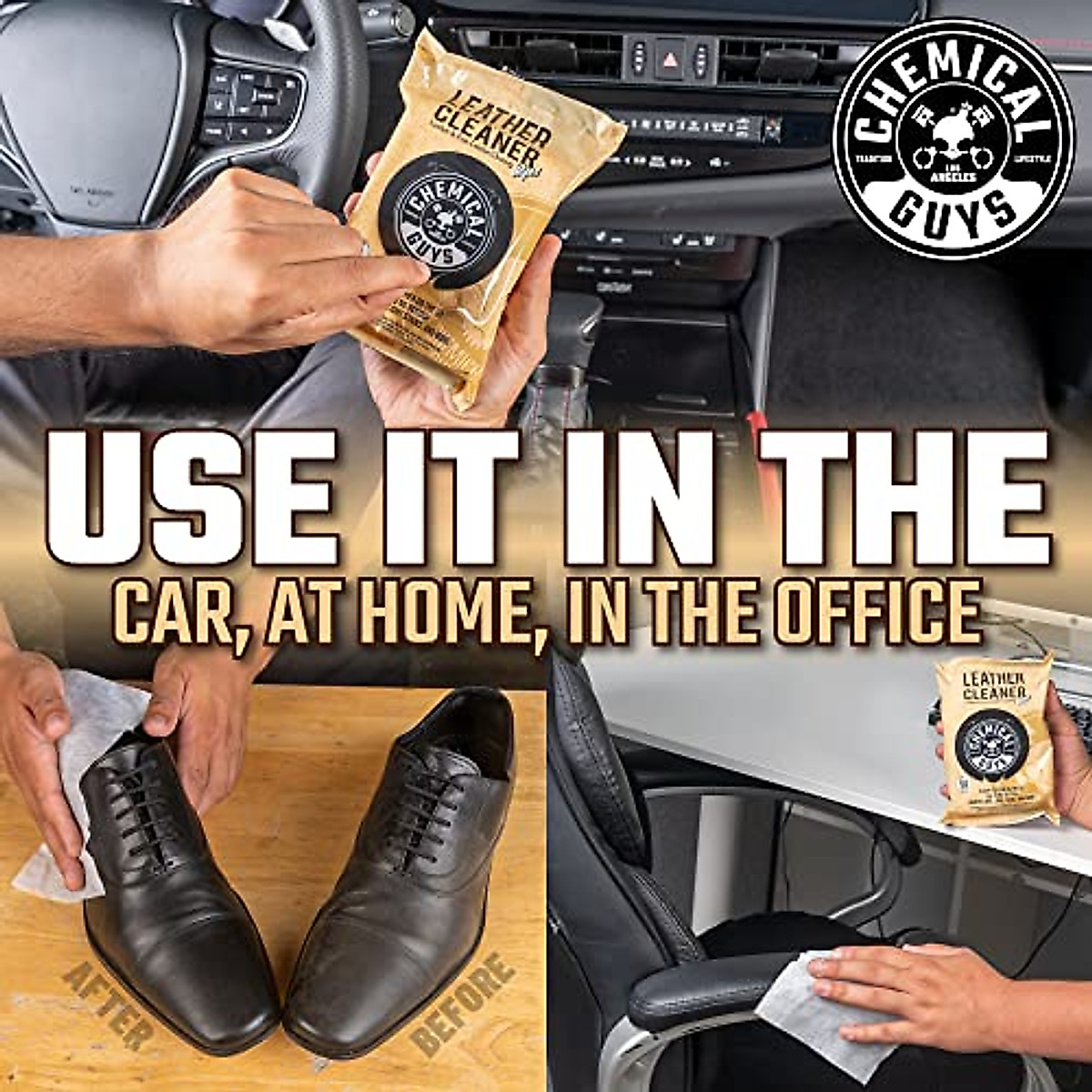 Chemical Guys PMWSPI20850 Leather Cleaner Wipes Mega 50 Pack for Car Interiors, Furniture, Boots, and More, Works on Natural, Synthetic, Pleather, Faux Leather and More, (50 Ct)