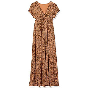 Amazon Essentials Women's Waisted Maxi Dress (Available in Plus Size), Dark Camel Leopard, Medium