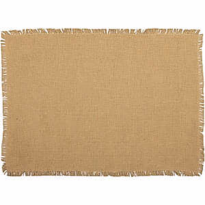 VHC Brands Burlap Natural Placemat Set of 6 Dining Table Mats Fringed Farmhouse Decor