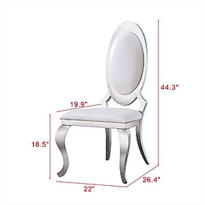 HomVent Modern Leatherette Dining Chair Set of 2, Comfortable Upholstered Kitchen Chairs w/Oval Backrest ＆ Silver Stainless Legs, Tall High Back Dining Side Chairs Reception Chair (White Leather)