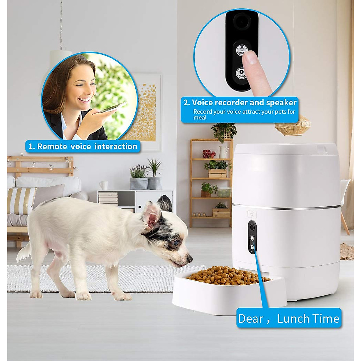 CrazyFire 6L Automatic Cat Feeder,Automatic Dog Feeder with APP Control,1080P HD Camera,Motion Sensor Alarm,Live Video and Audio Communication,Programmable Automatic Pet Feeder for Cat,Dog