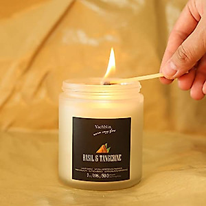 Yachblin Basil&Tangerine Scented Candles 100% Soy Wax, All Natural Candles for Home Scented, Aromatherapy Candles Gift Set for Women, Glass Fragrance Hand Poured Jar Candle, 50 Hour Burn, 7 Oz