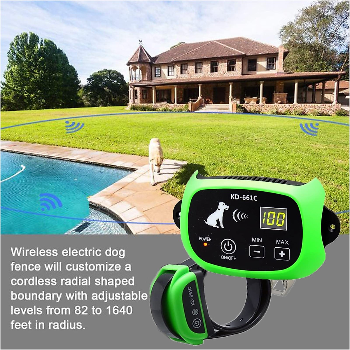 HEXIEDEN Electric Wireless Dog Fence,Pet Dog Container Boundary Containment System,with Waterproof and Rechargeable Collar Receiver,Adjustable Control Range,Harmless,for 1 2 3 Dogs,for2dogs