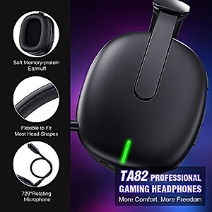 WolfLawS TA82 Wireless Gaming Headset with Detachable Noise Canceling Microphone for PS5 PS4 PC, 2.4GHz USB Gamer Headphones with 7.1 Surround Sound, Memory Foam Ear Pads, Wired Mode for Controller