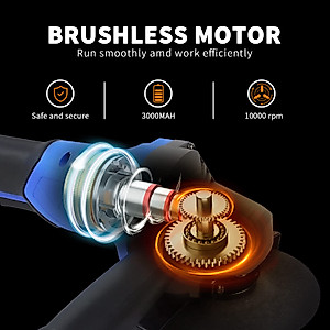 Cordless Angle Grinder with Brushless Motor, Adjustable 3-Speed Mode, with 30000mAh Li-Ion Battery and Charger, Non-Slip Grip, Discs for Cutting and Sanding, Angle Grinder Tool Kit for Cutting