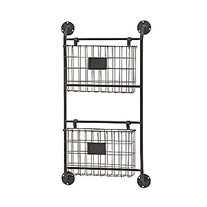 Deco 79 Metal Rectangle Magazine Rack Holder with Suspended Baskets and Label Slot, 16" x 3" x 28", Black