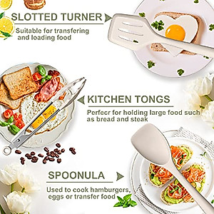 Silicone Kitchen Cooking Utensil Set, Fungun 25 Pcs Kitchen Utensils with Spatula, Spoon, Turner Tongs, Khaki Heat Resistant Kitchen Gadgets Tools Set for Nonstick Cookware (Dishwasher, BPA Free)