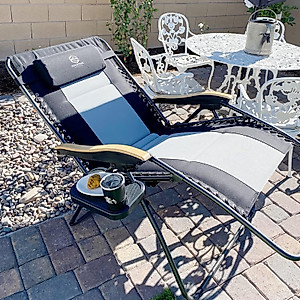 Coastrail Outdoor Zero Gravity Chair Oversized XXL 33.5" Patio Padded Reclining Lounger with Pillow, Side Table for Camping, Lawn, Garden Black/1pack