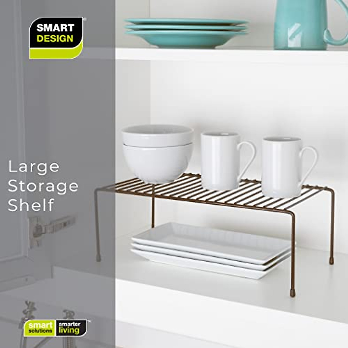 Smart Design Classic Storage Shelf – Large (8.5 x 16 in.), Bronze – Sturdy Steel Pantry Organizer with Rust-Resistant Finish and Non-Slip Feet for Easy Home Organization and Storage