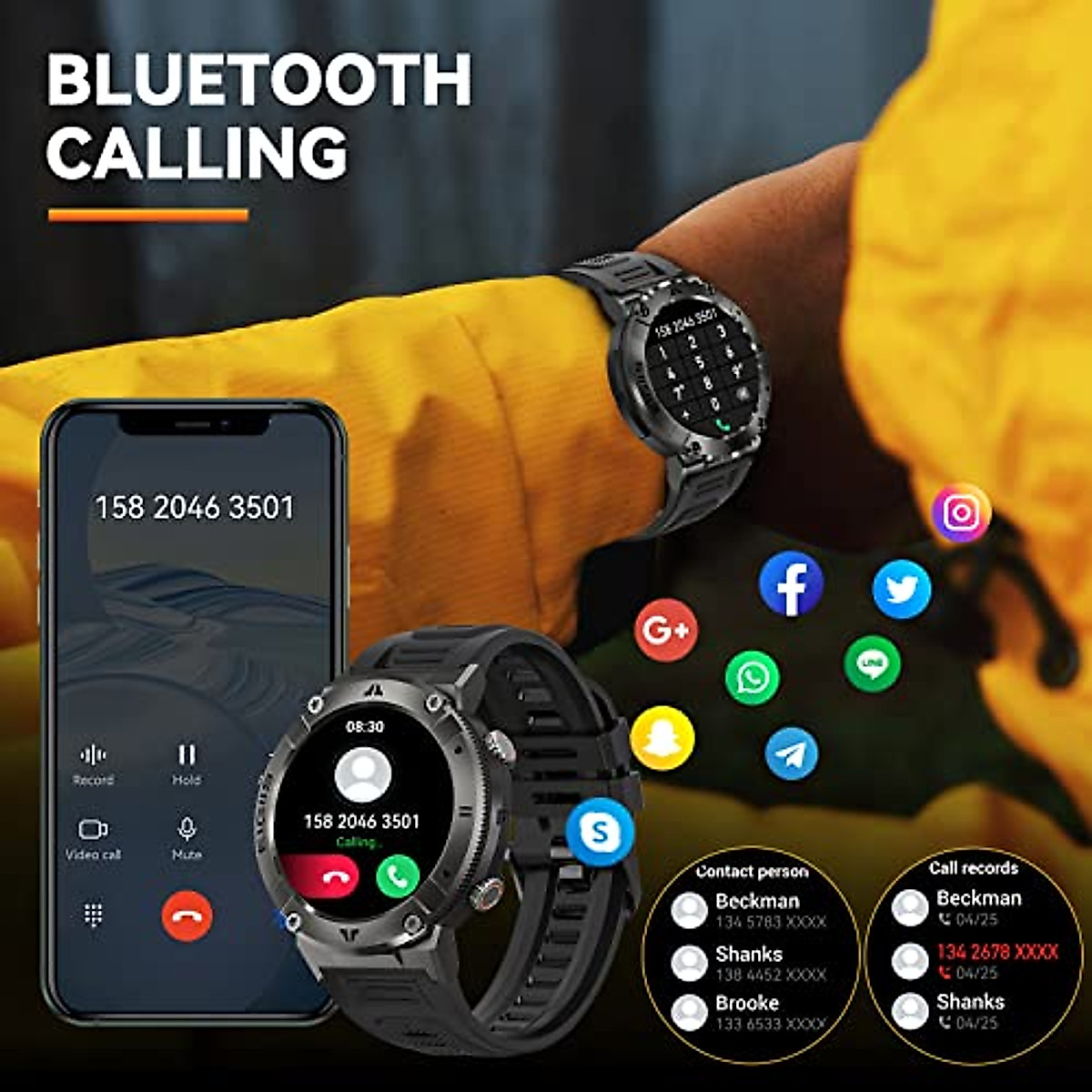 Smart Watch for Men with Bluetooth Call 1.32" HD Military Tactical Sports Watch Fitness Tracker with Heart Rate Sleep Monitor Pedometer Rugged Smartwatch Compatible with iPhone Samsung Android Phones
