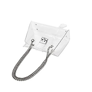 Leanoria Designer Clear Purse Tote Bag with Lock Chain Stadium Approved Clear PVC Plastic Bag Transparent See Through Handbag for Work (Silver)