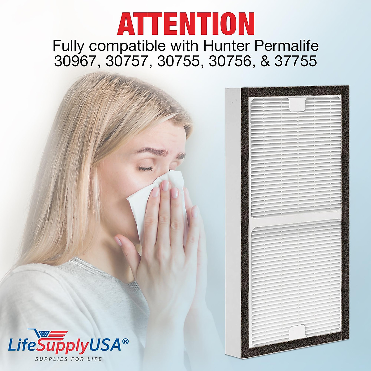 LifeSupplyUSA HEPA Filter Replacement Compatible with Hunter Permalife 30967, 30757, 30755, 30756, 37755