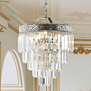 JONATHAN Y JYL9006A Wyatt 12" 2-Light Crystal LED Chandelier Contemporary,Classic,Traditional Dimmable, Adjustable, for Foyer, Closet, Dining Room,, PolishedNickel/Clear