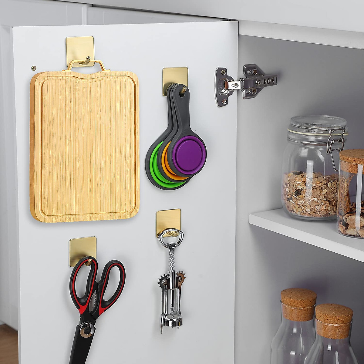 YIGII Adhesive Towel Hooks/Bathroom Hook, Gold Self Adhesive Hooks Heavy Duty Coat Hooks 4-Packs, Non-Punching for Hanging Robes Clothes Hats Stick on Kitchen Bedroom Wall Door, Stainless Steel