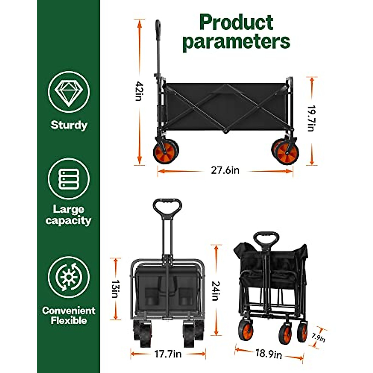 LOGARD Collapsible Folding Wagon,Heavy Duty Utility Beach Wagon Cart,Outdoor Camping Wagon
