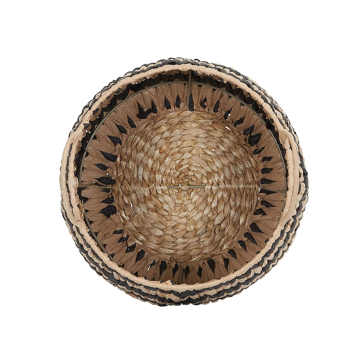 Household Essentials Brown Set of 2 Round Woven Wicker Storage Baskets with Handles | Black Stich Pattern