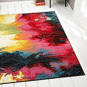 Home Dynamix Splash Mondrian Area Rug 19.6"x31.5", Abstract Black/Blue/Pink/Yellow
